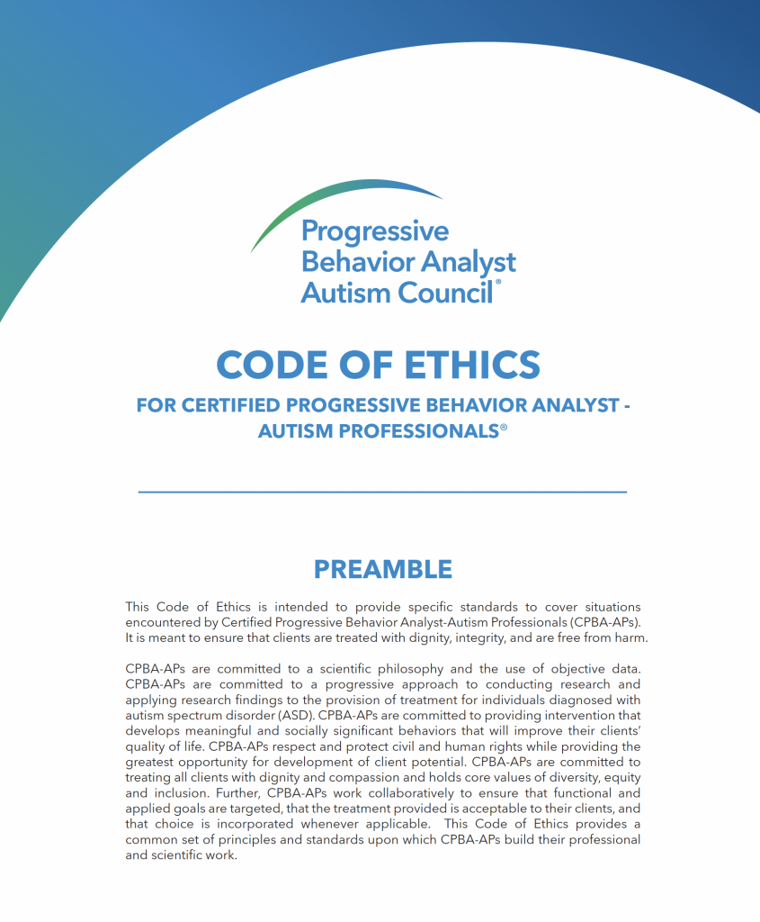 CPBA-AP Code of Ethics - Progressive Behavior Analyst®
